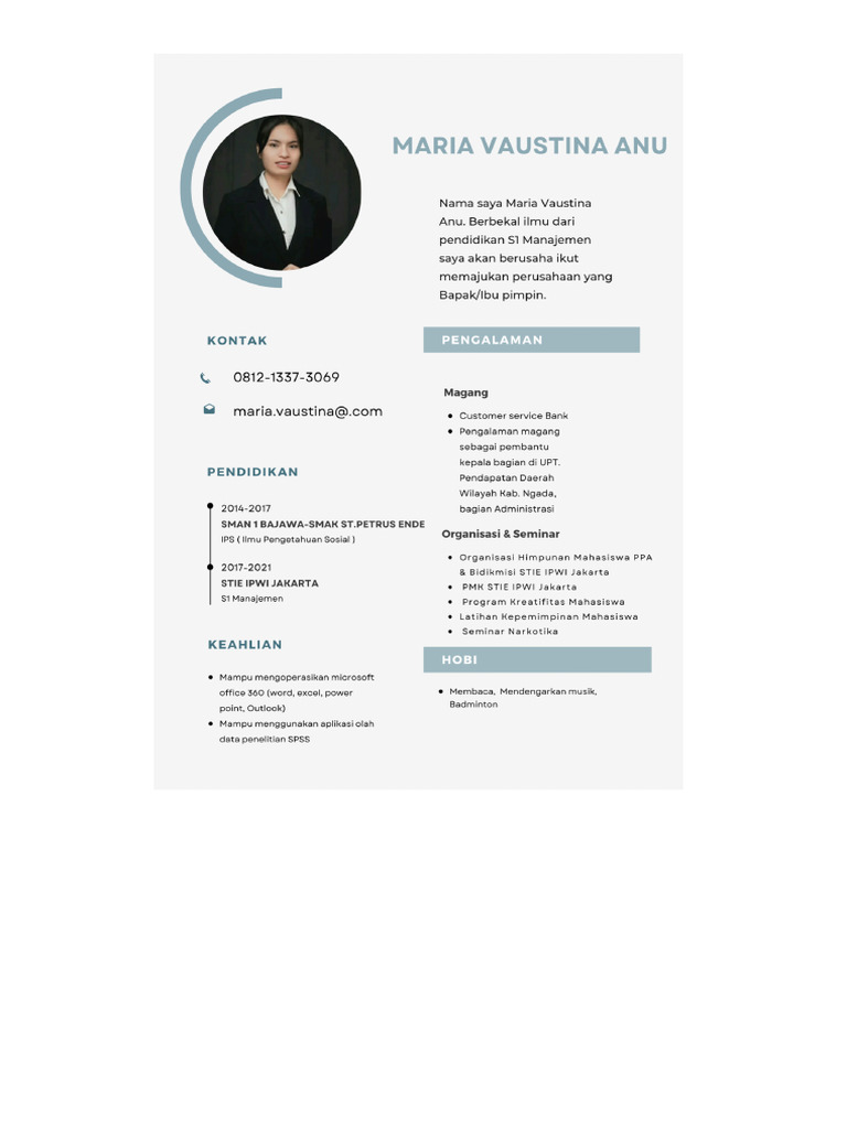 CV-Maria Vaustina Anu | PDF
