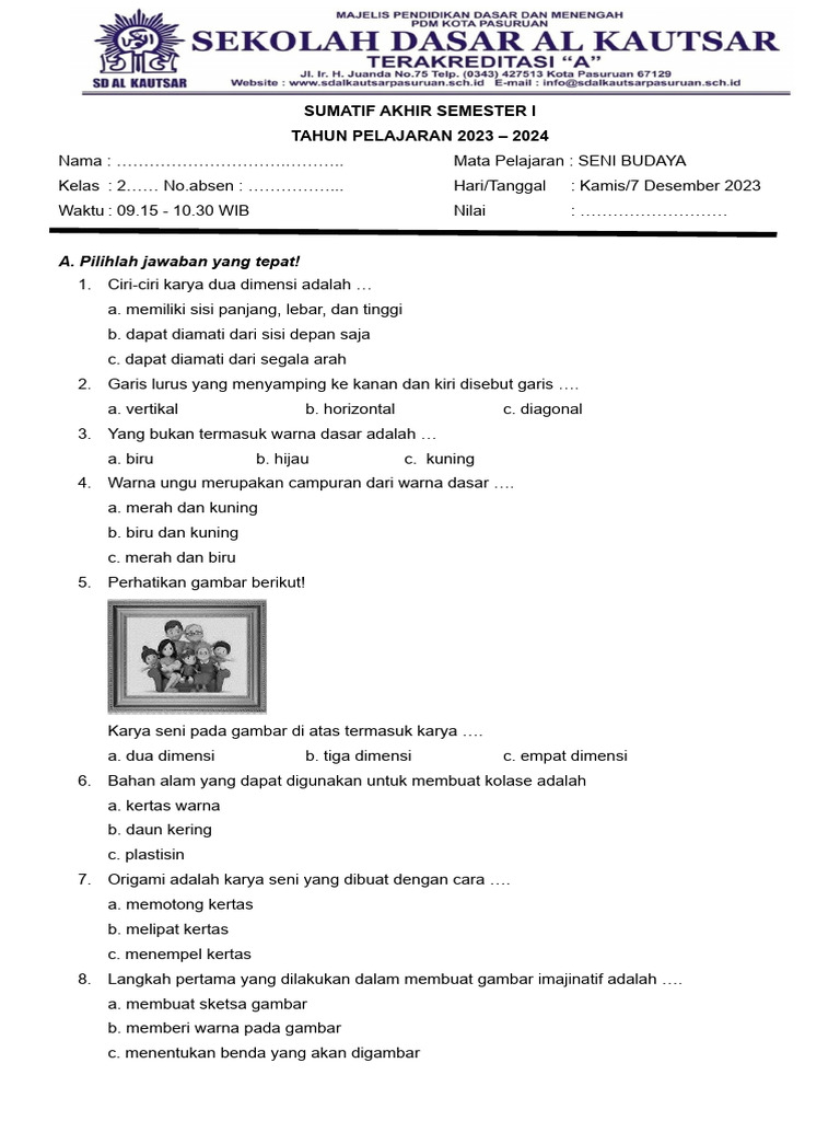 SAS SENI RUPA Semester 1 Kls 2 | PDF | Seni
