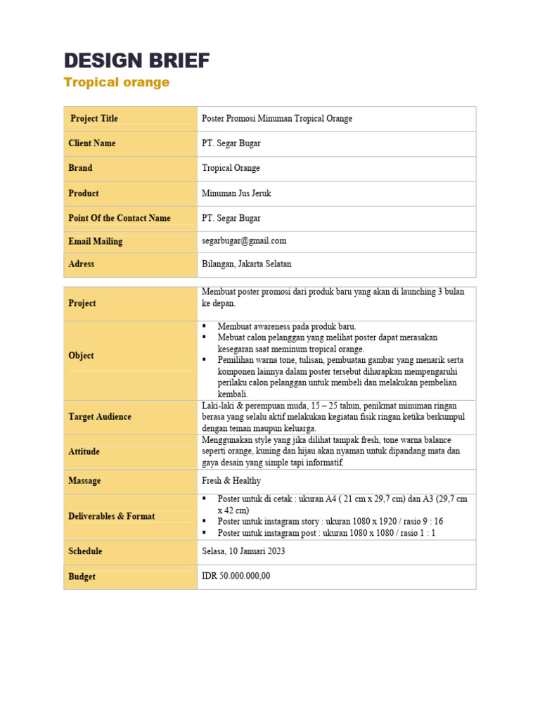 Contoh Design Brief - Tropical Orange | PDF | Seni