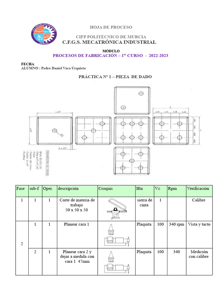 Hoja de Proceso Dado PDF | PDF | Herramientas | Metalurgia