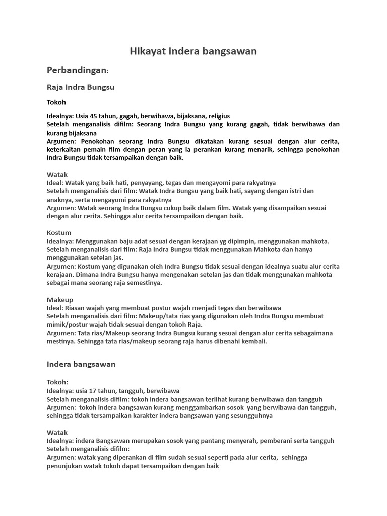 Hikayat Indera Bangsawan: Perbandingan | PDF