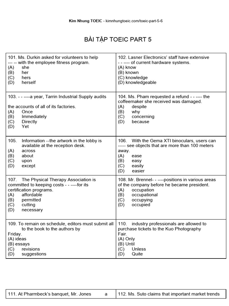 Bài Tập TOEIC Part 5 | PDF | Economies | Business