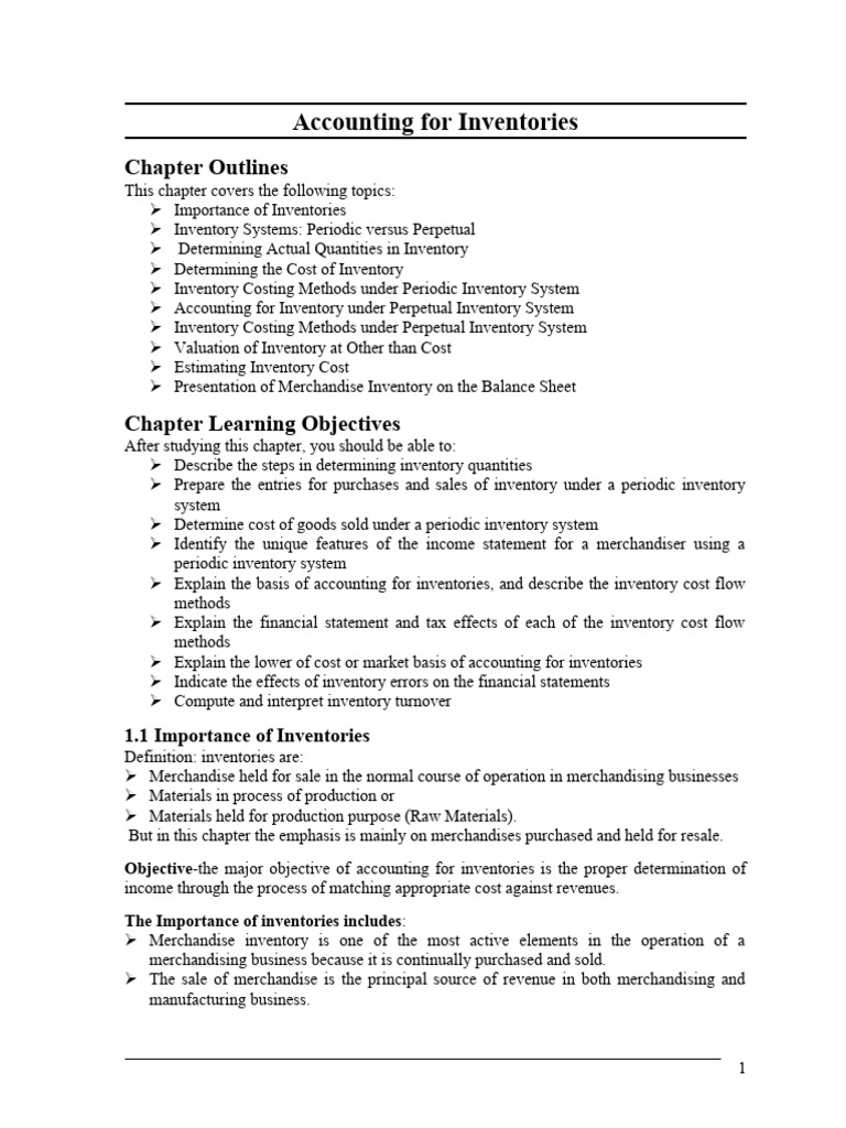 FA 2 CH 1 Accounting for Inventories | PDF | Cost Of Goods Sold | Inventory