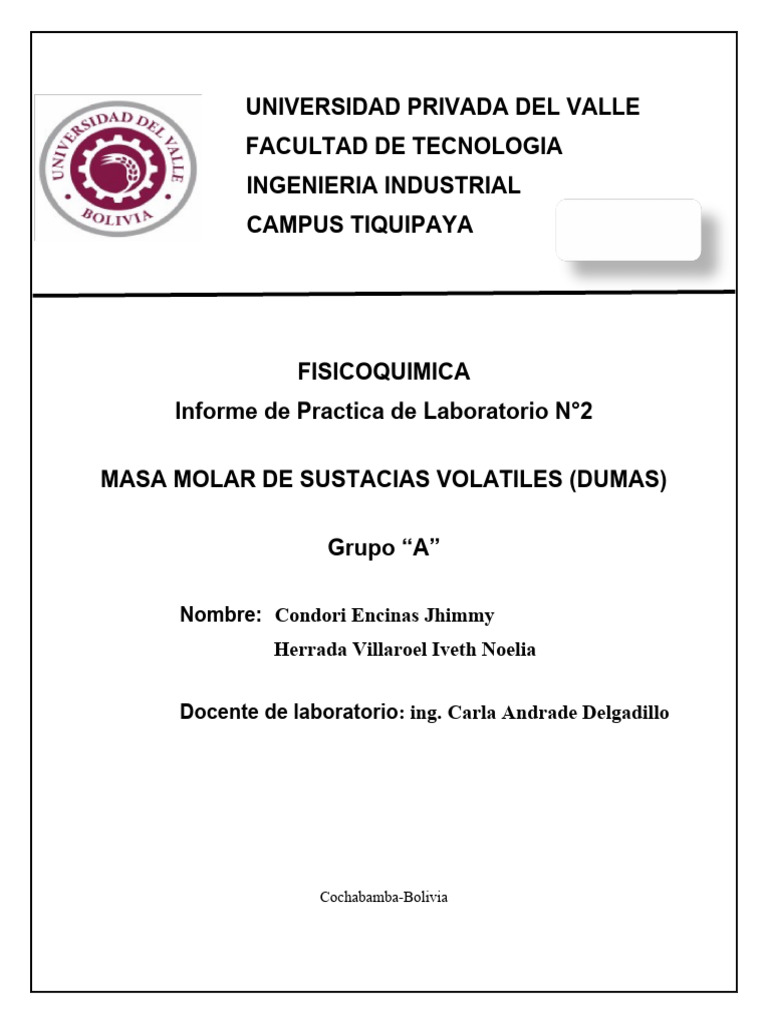 IMFORME 2 DE FISICOQUIMICA TERMINADA JHIMMYCONDORI XXXX | PDF | Densidad | Gases