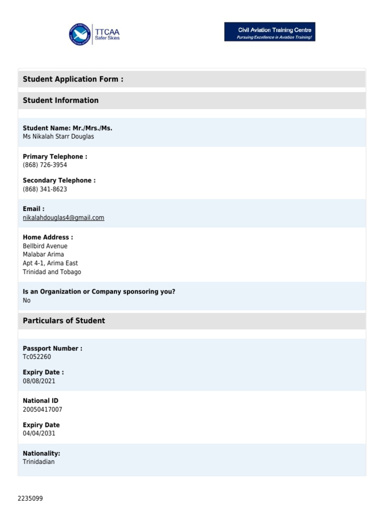 CAA Student Application Form 2021 | PDF | Wellness