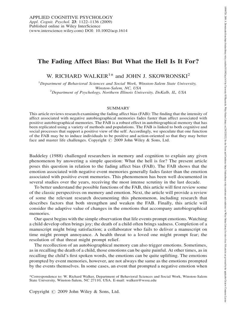 Applied Cognitive Psychology - 2009 - Walker - The Fading Affect Bias ...