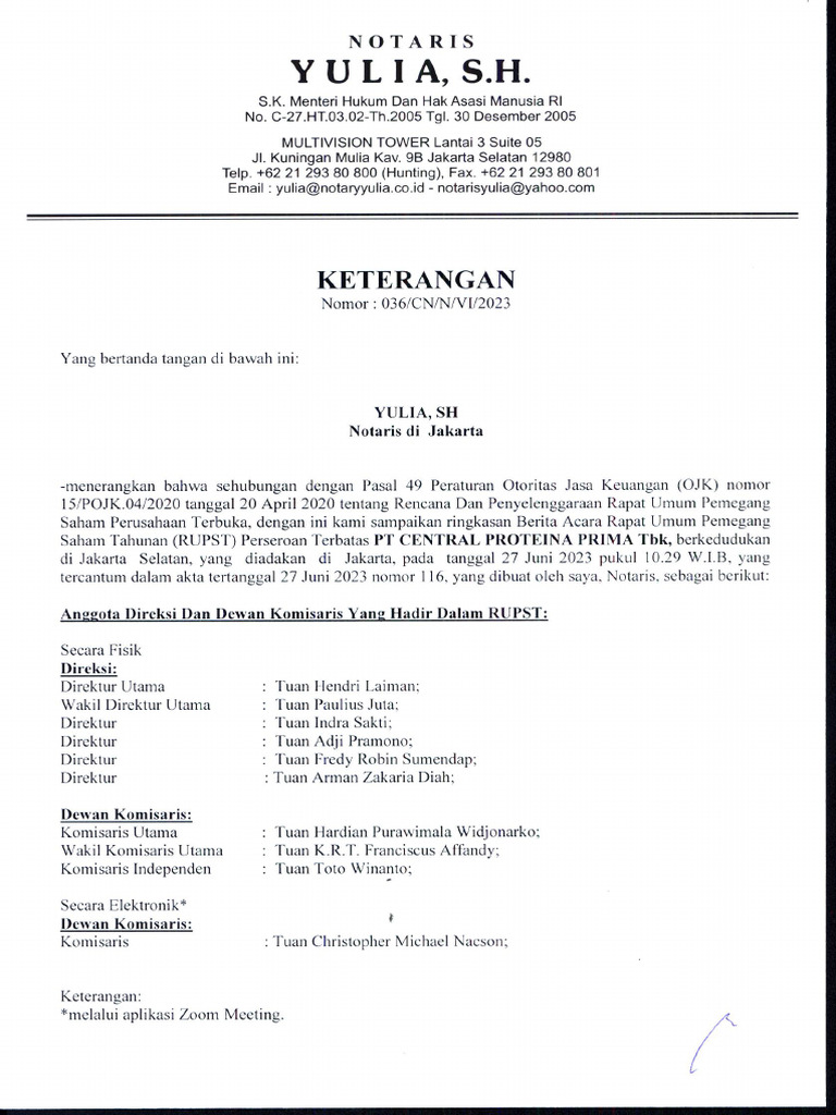 CPRO - Ringkasan Risalah - Risalah RUPS - 31336037 - Lamp1 | PDF