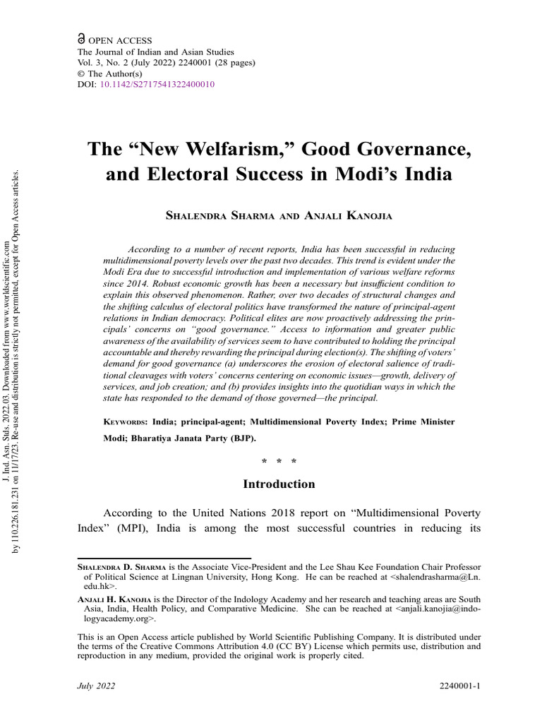 Sharma Kanojia 2022 the New Welfarism Good Governance and Electoral ...