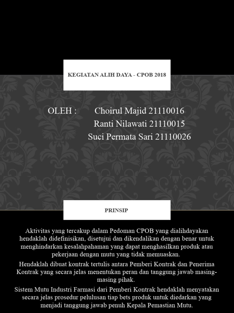 Kegiatan Alih Daya CPOB dalam Farmasi | PDF