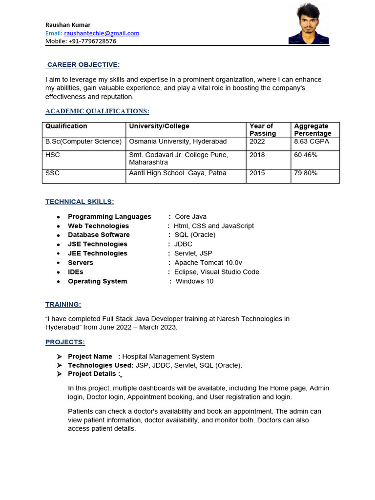Raushan. CV Word | PDF | Java (Programming Language) | Computer Science