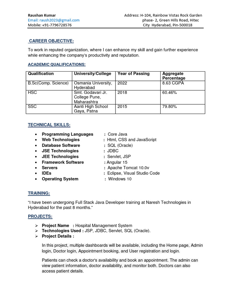 Raushan Resume A | PDF | Software Engineering | Computing