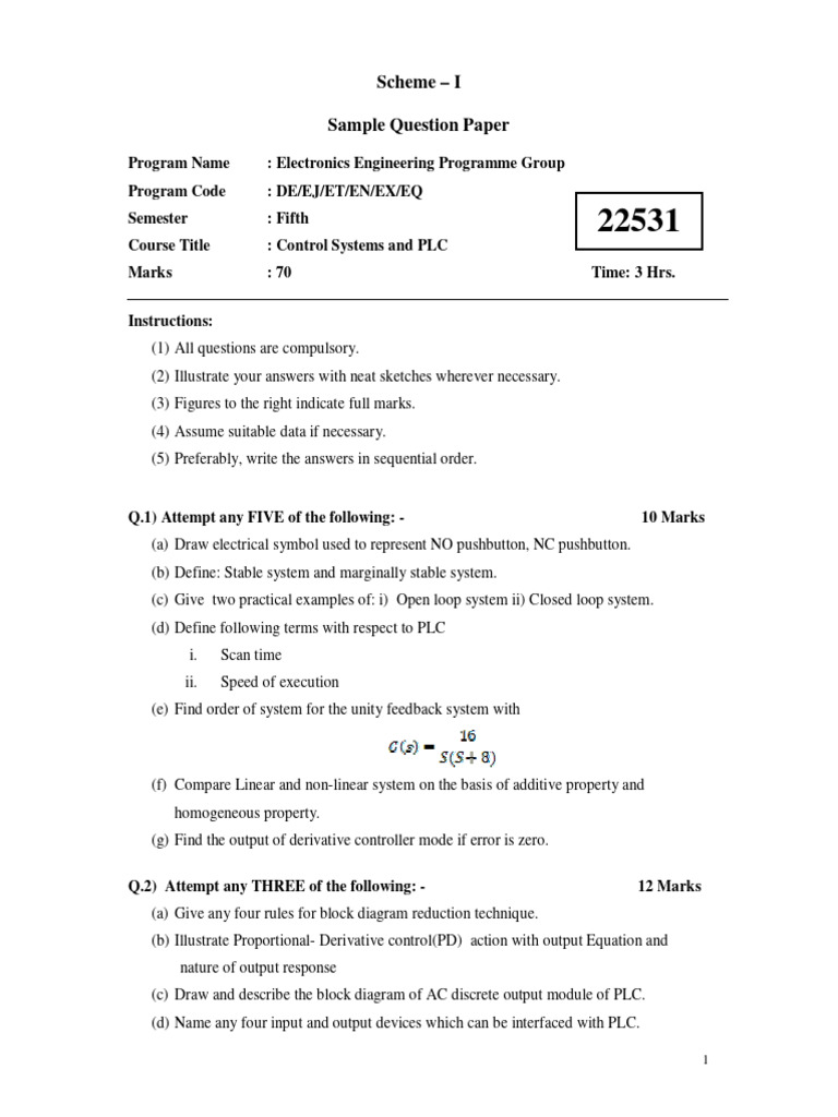 Control Systems and PLC-sample-question-paper (Msbte-Study-Resources) | PDF | Programmable Logic ...