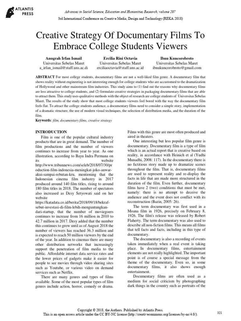 Creative Strategy of Documentary Films To Embrace College Students ...