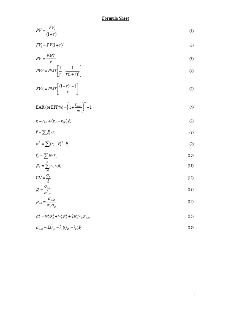 Formula Sheet Final R 2021 | PDF | Balance Sheet | Valuation (Finance)