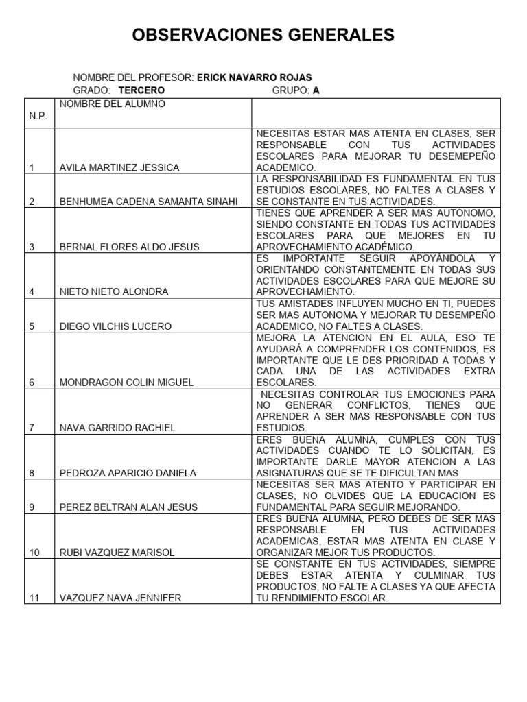 Observaciones Generales | PDF
