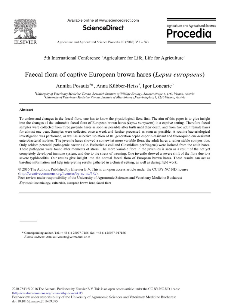 Faecal Flora of Captive European Brown Ha 2016 Agriculture and ...