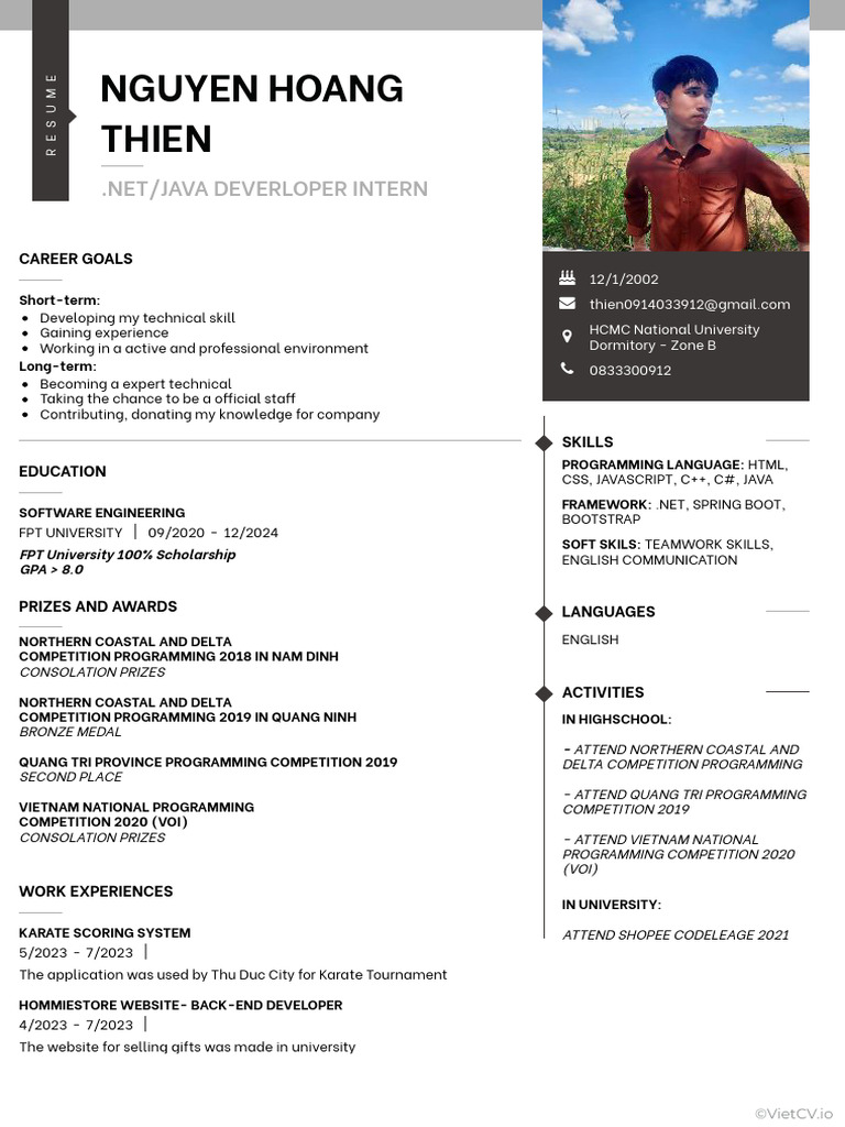 Nguyen Hoang Thien - DotNet and Java Developer Intern | PDF | Software Engineering | Software ...