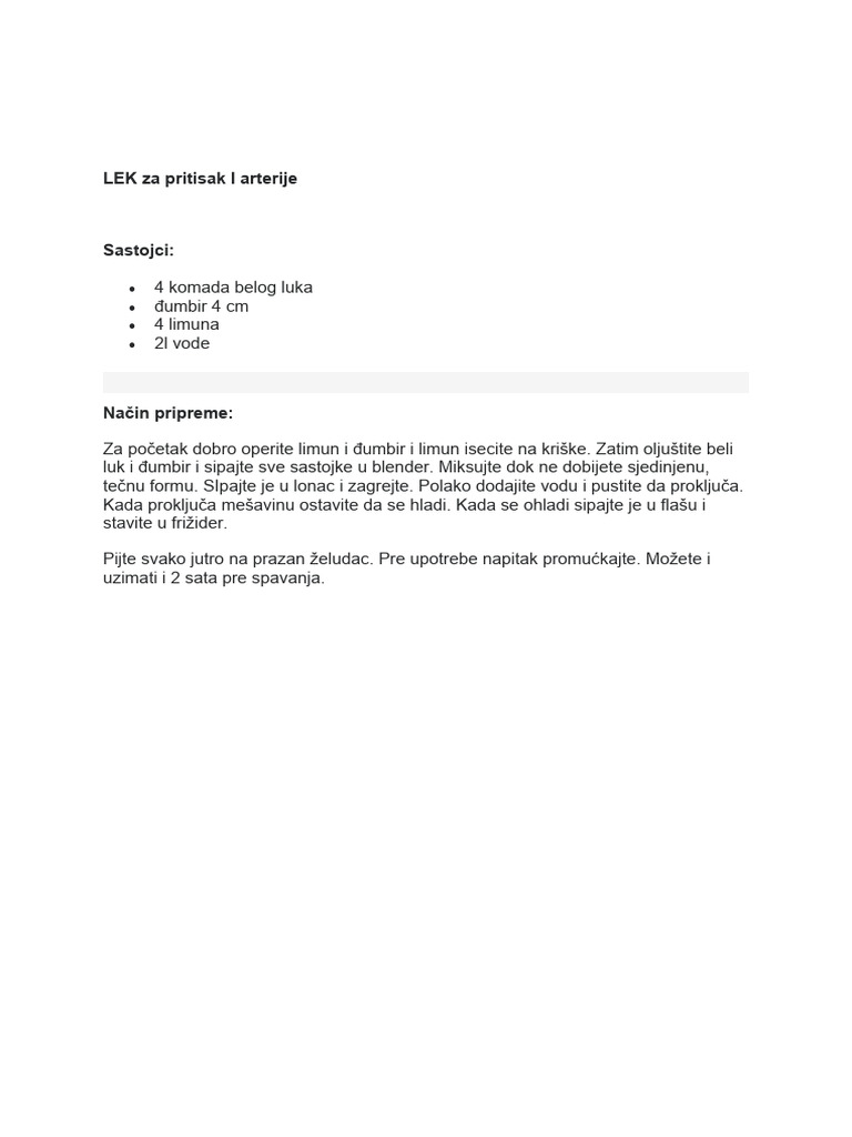 LEK Za Pritisak I Arterije | PDF