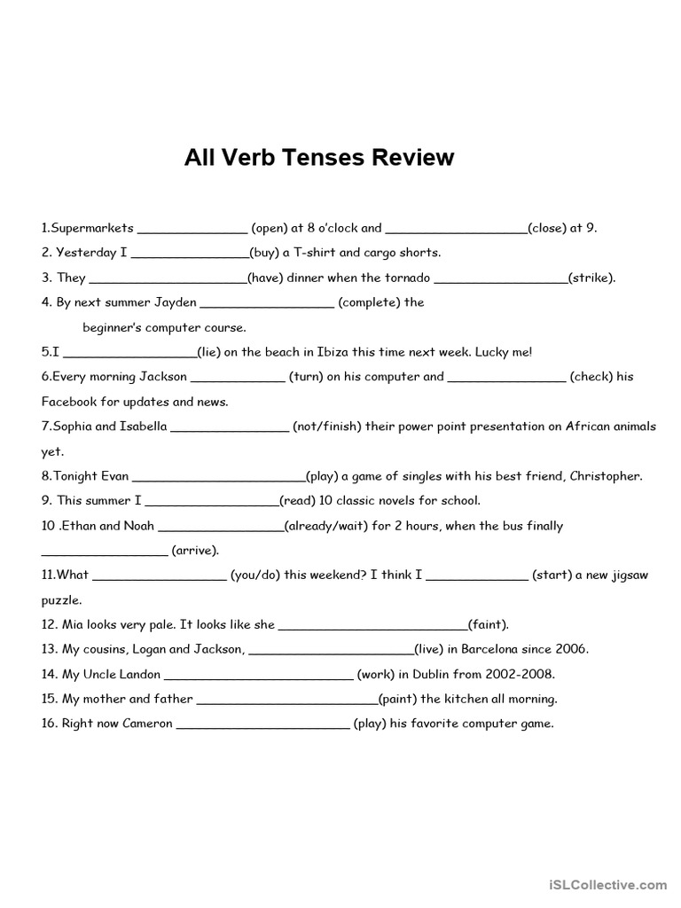 All Verb Tenses Review With KEY | PDF