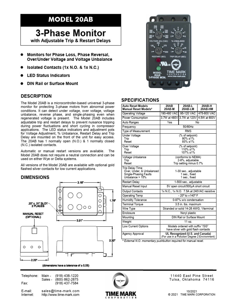 Time Mark 20AB 3 Phase Monitor With Trip and Restart Delays | PDF ...