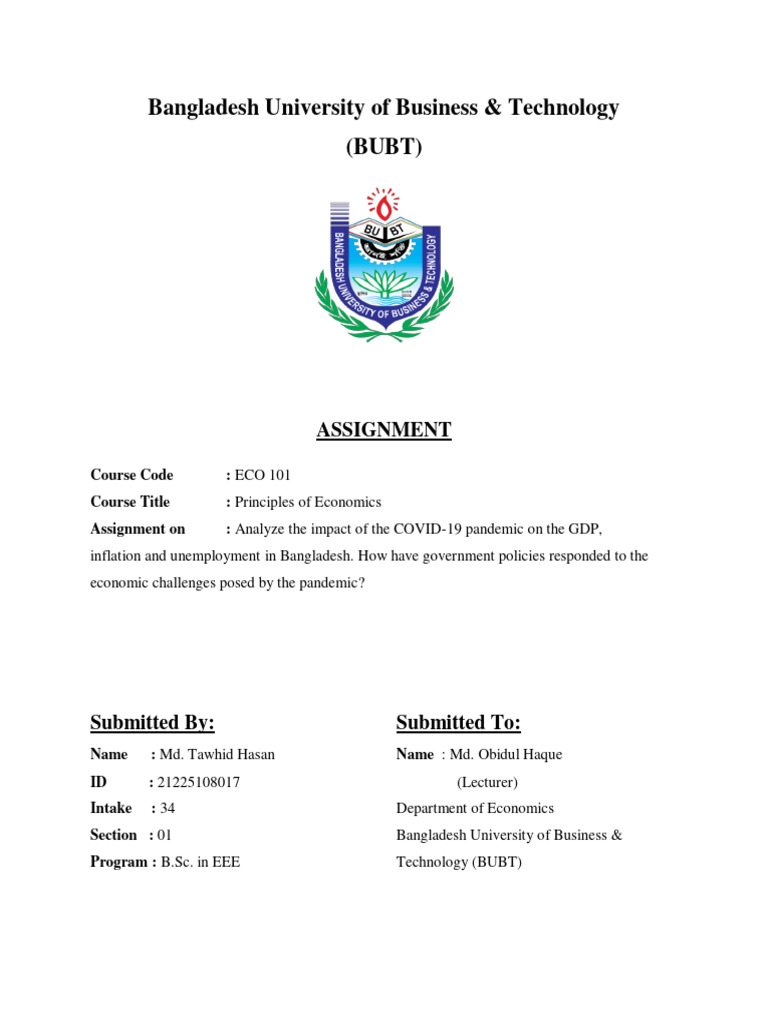 Bangladesh University of Business & Technology (BUBT) : Assignment | PDF | Unemployment | Inflation