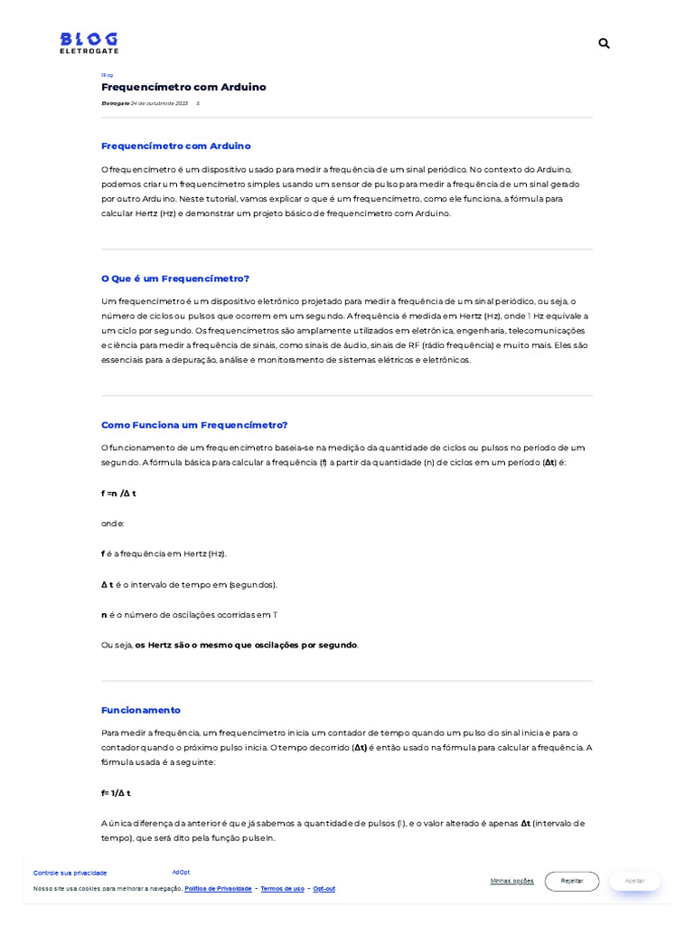 Frequencímetro Com Arduino - Blog Eletrogate | PDF | Frequência | Arduino