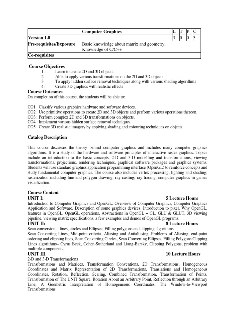 CG - Theory SYLLABUS | PDF | Computer Graphics | Shader