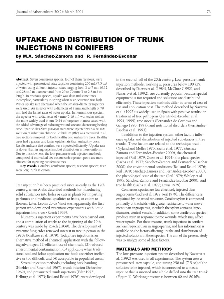 Uptake and Distribution of Trunk Injections in Conifers | PDF | Trees ...