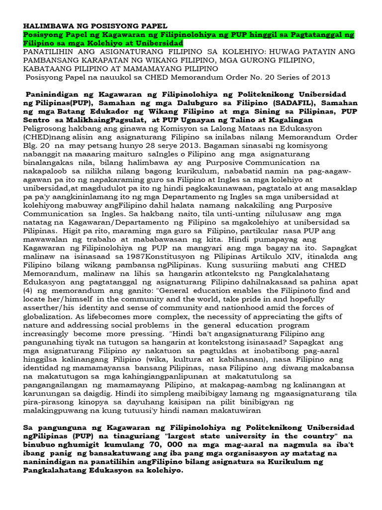 Halimbawa Ng Posisyong Papel Posisyong Papel Ng Mga Miyembro Ng