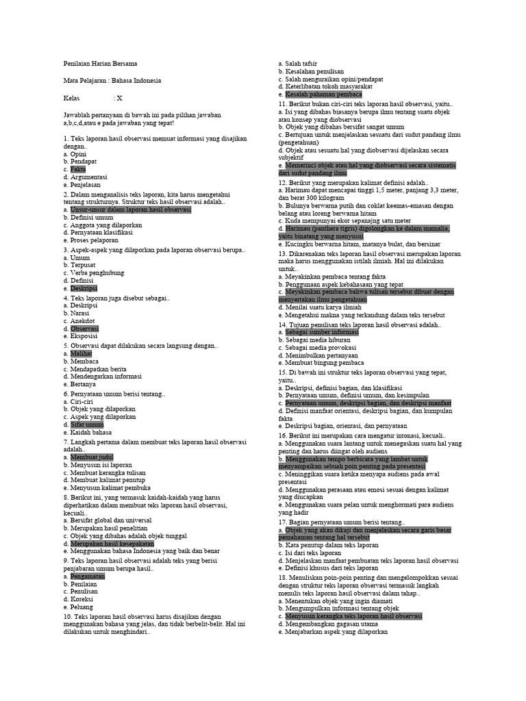 PHB BAHASA INDONESIA KELAS X - BARU | PDF