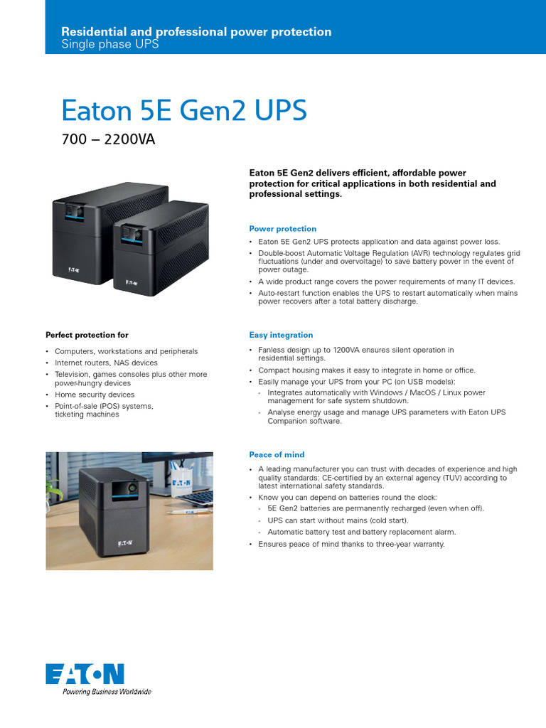 Eaton 5e Gen2 Ups Datasheet en Us East Asia | PDF | Mains Electricity ...