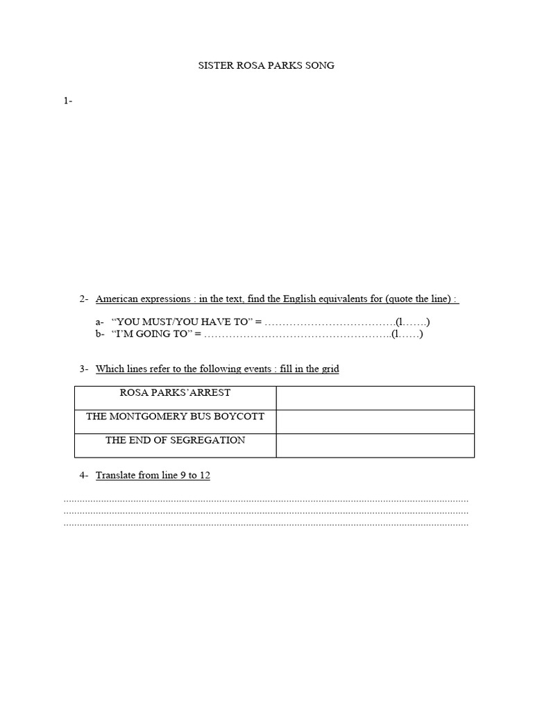 Lesson 4 Sister Rosa Parks Song | PDF