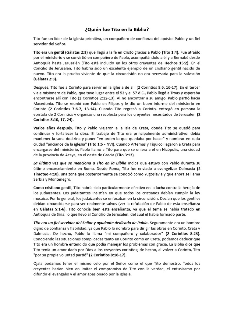 Quién Fue Tito en La Biblia | PDF | Pablo el apóstol | Religiones ...