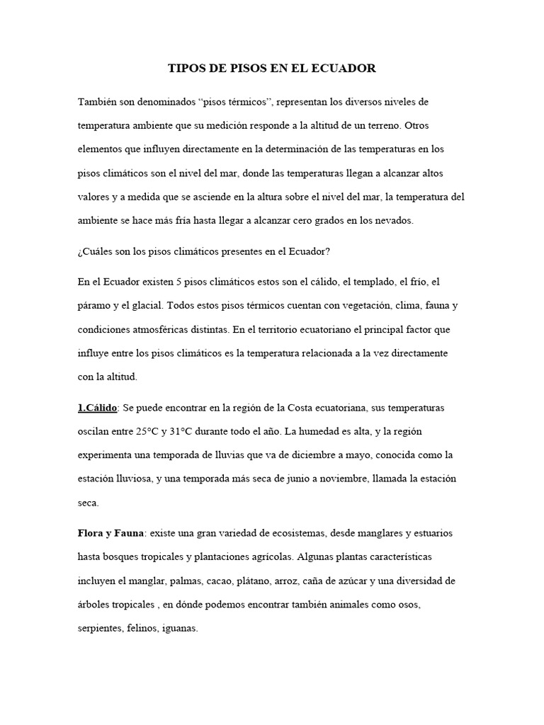 TIPOS DE PISOS EN EL ECUADOR | PDF | Clima | Clima templado