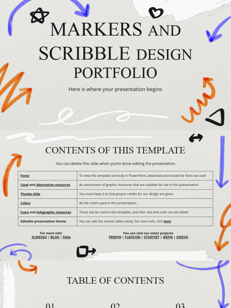 Markers and Scribble Design Portfolio by Slidesgo | PDF | Creativity | Graphic Design