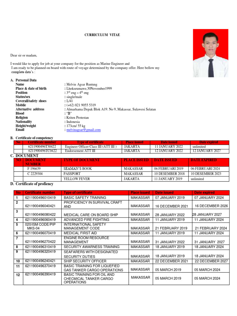 CV Melvin Agsar | PDF | Shipping | Water Transport