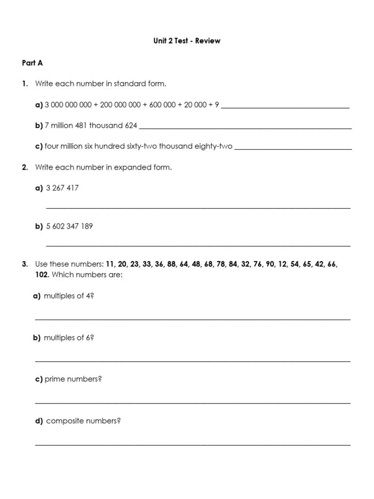 Math Unit 2 Test Review Guide | PDF | Teaching Methods & Materials ...