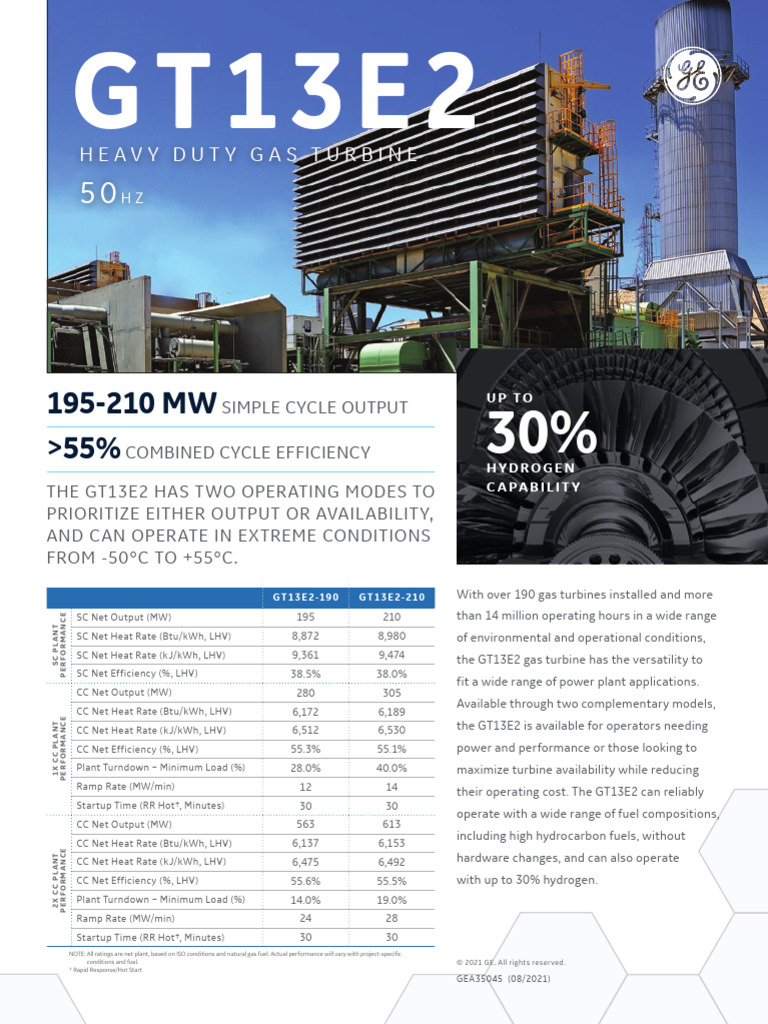 Gt13e2 Fact Sheet Product Specifications | PDF | Gas Turbine | Fuels