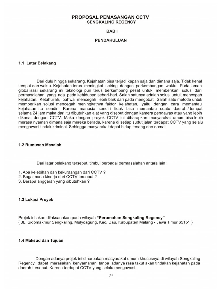 Proposal CCTV Sengkaling | PDF