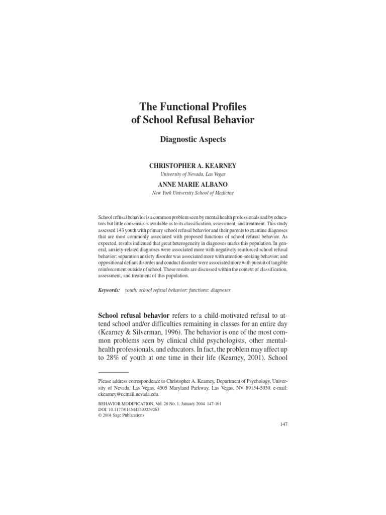 (Kearney & Albano 2004) The Functional Profiles of School Refusal ...