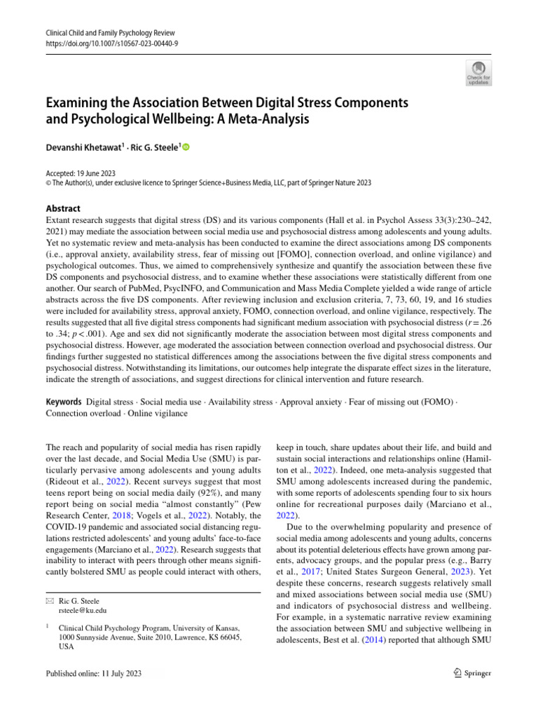 (Khetawat & Steele 2013) Examining The Association Between Digital Stress Components and ...
