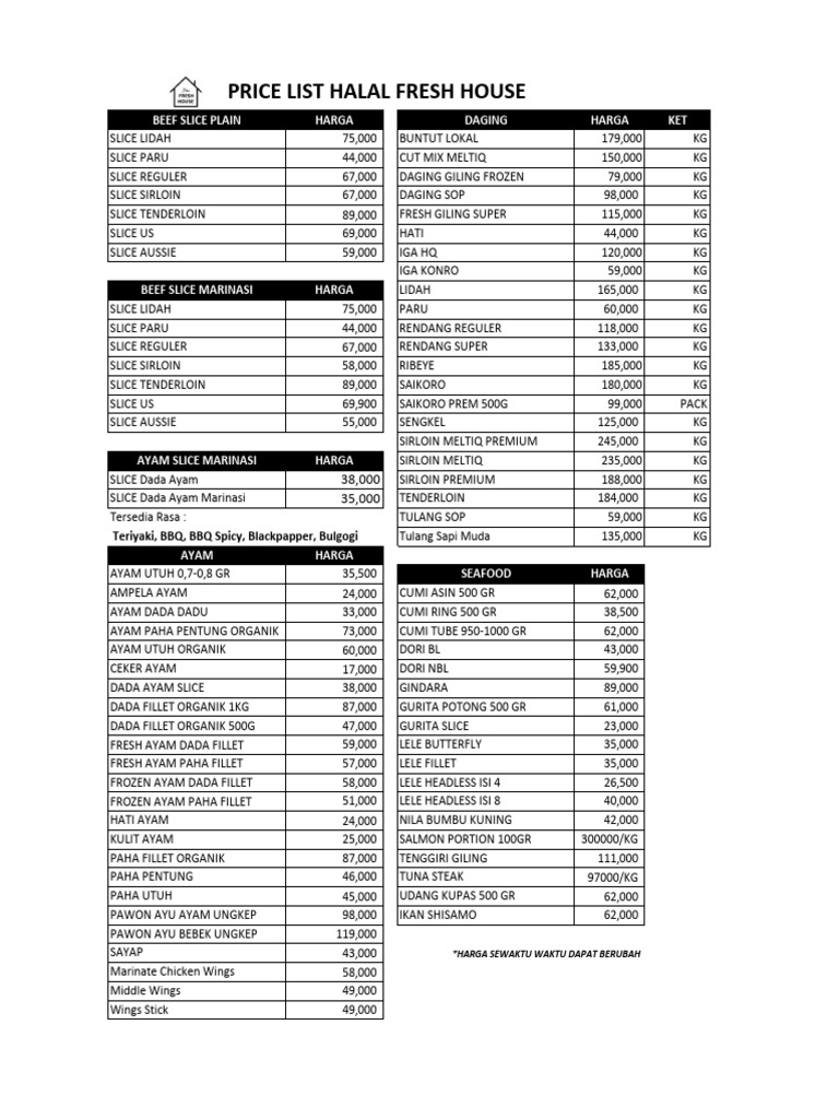 Price List November | PDF | Convenience Food | Foods