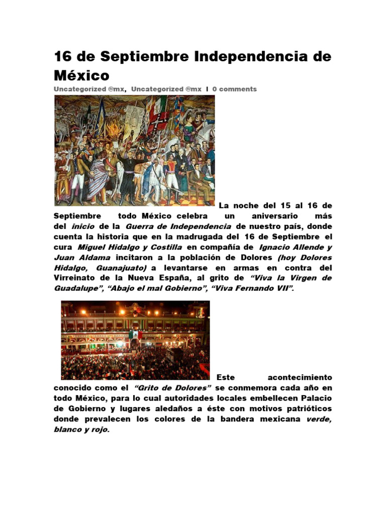 16 de Septiembre Independencia de México | PDF | Guerra mexicano ...
