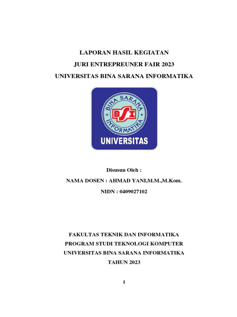 Laporan-Hasil-Kegiatan-Juri-Entrepreuner-Fair-UBSI-2023 | PDF
