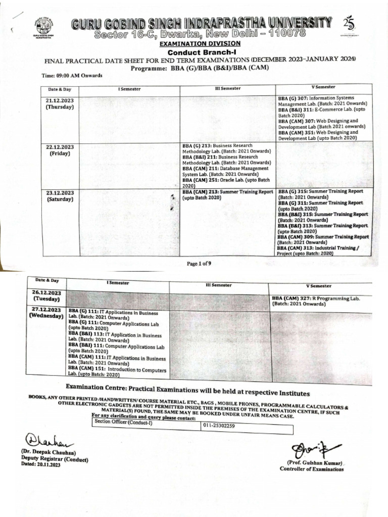 BBA End Term Exam Final Datesheet | PDF BBA End Term Exam Final Datesheet | PDF