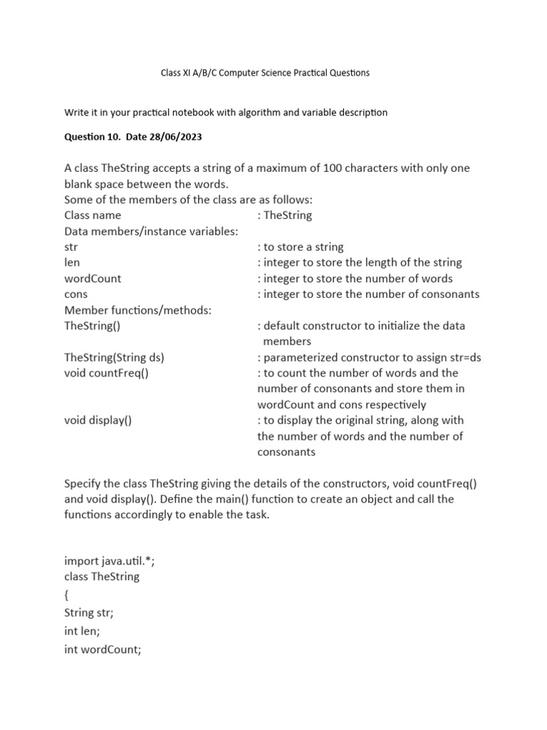 Class 11 Assignment 10 Prac Pdf Constructor Object Oriented Programming Programming 