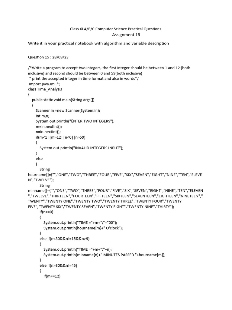 Class 11 Assignment 15 (Prac) | PDF | Computer Program | Programming