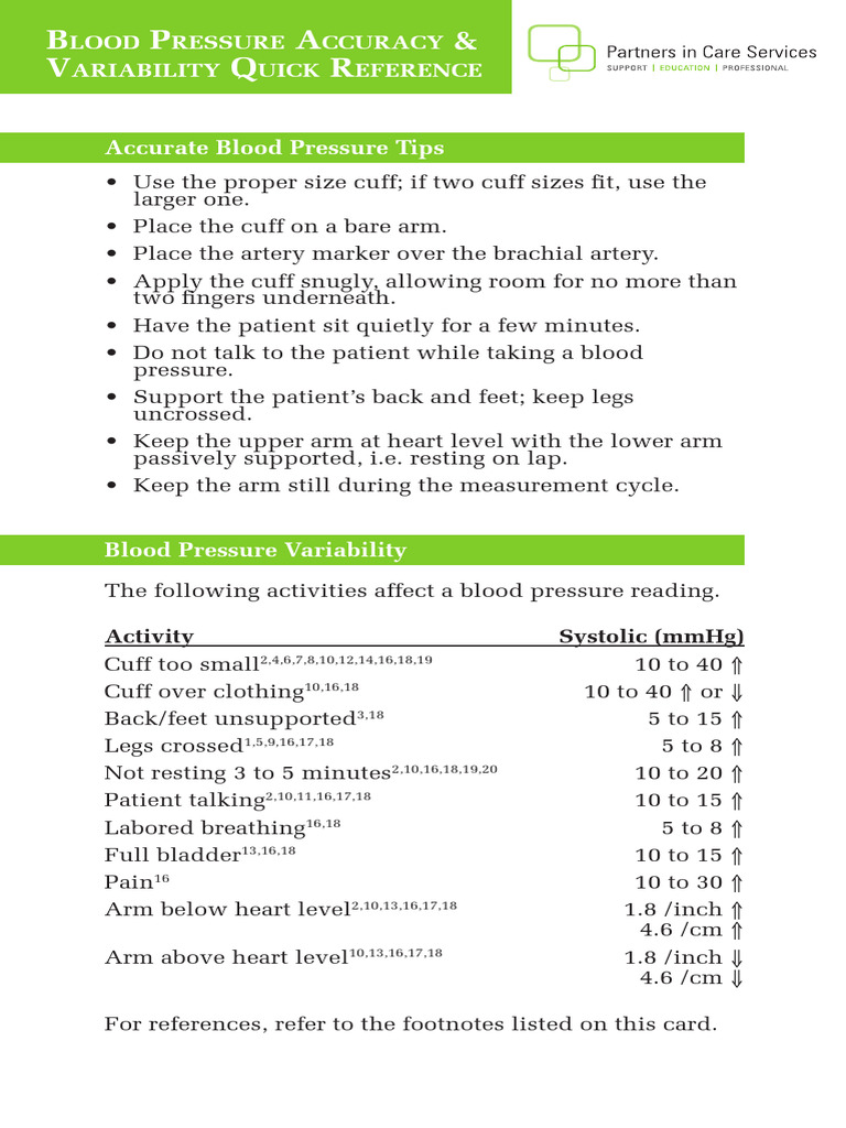 Blood Pressure Accuracy and Variability, Quick Reference Guide Welch ...