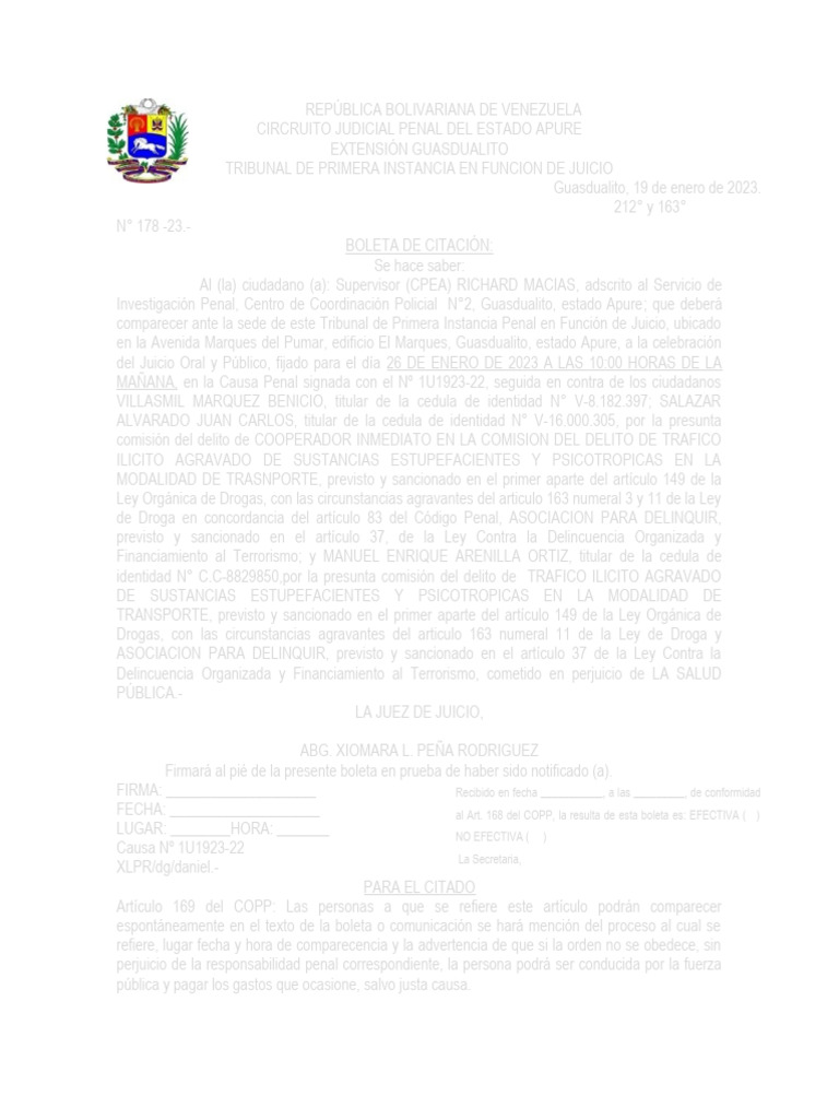 1U1923-22 Boletas para 26-01-23 | PDF | Justicia | Crimen y violencia 1U1923-22 Boletas para 26-01-23 | PDF | Justicia | Crimen y violencia