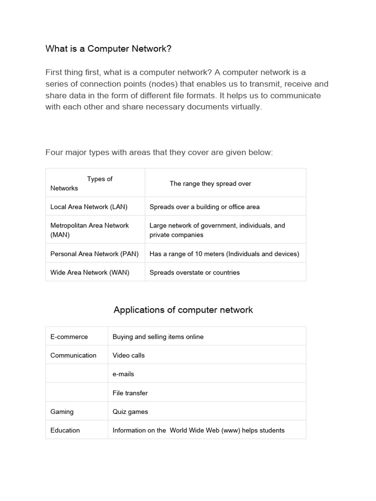 Understanding Computer Networks: Types & Benefits | PDF | Computer ...